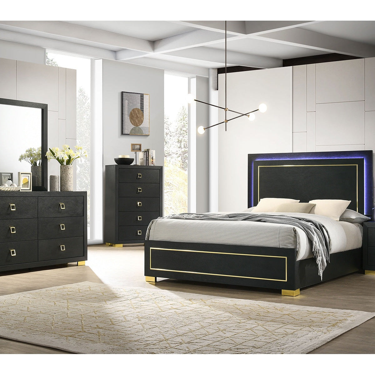 Furniture of America Latimer Black Queen 5 Piece Bedroom Set w/Chest ...