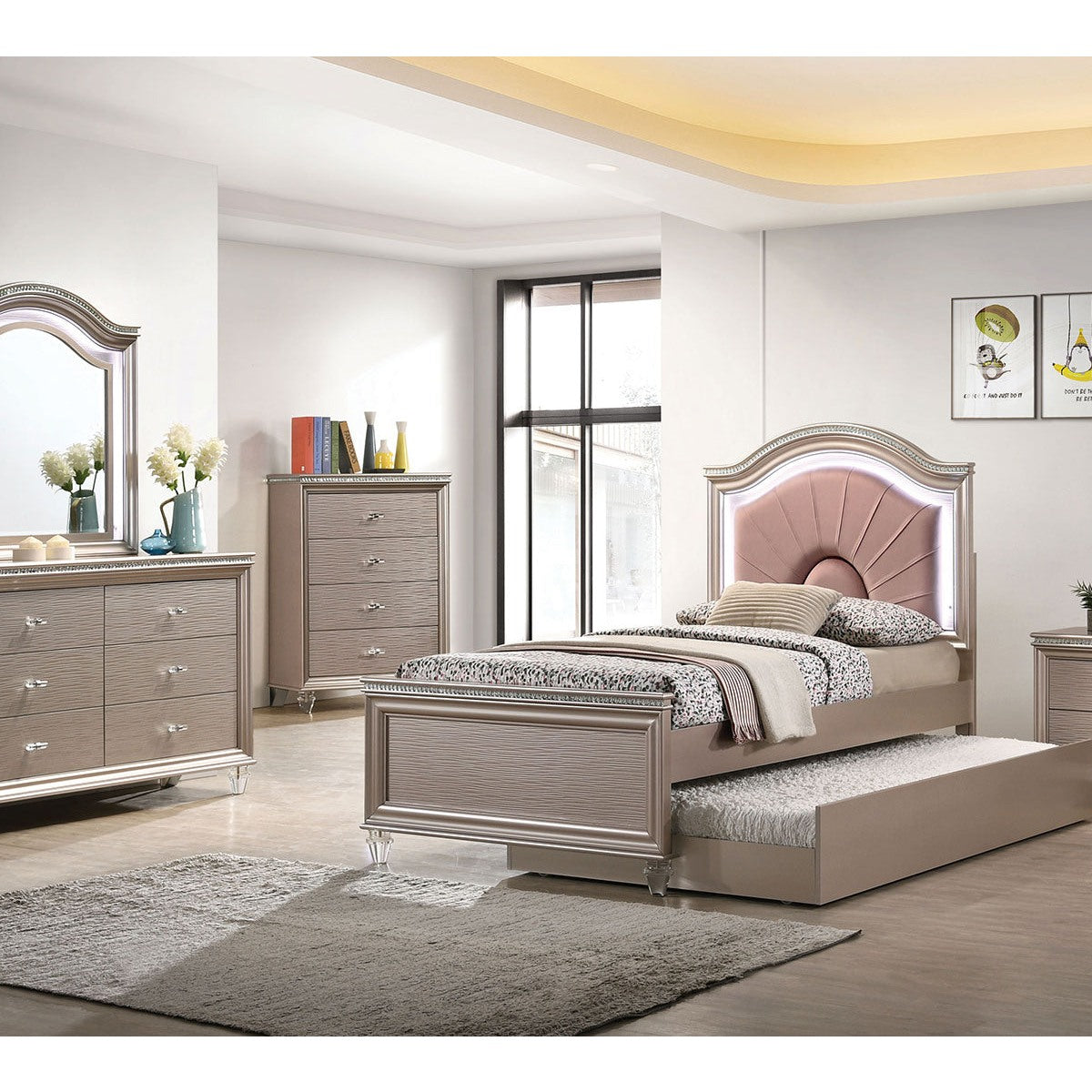 Furniture of America Allie Rose Gold 4 Pc. Full Bedroom Set w/ Trundle ...