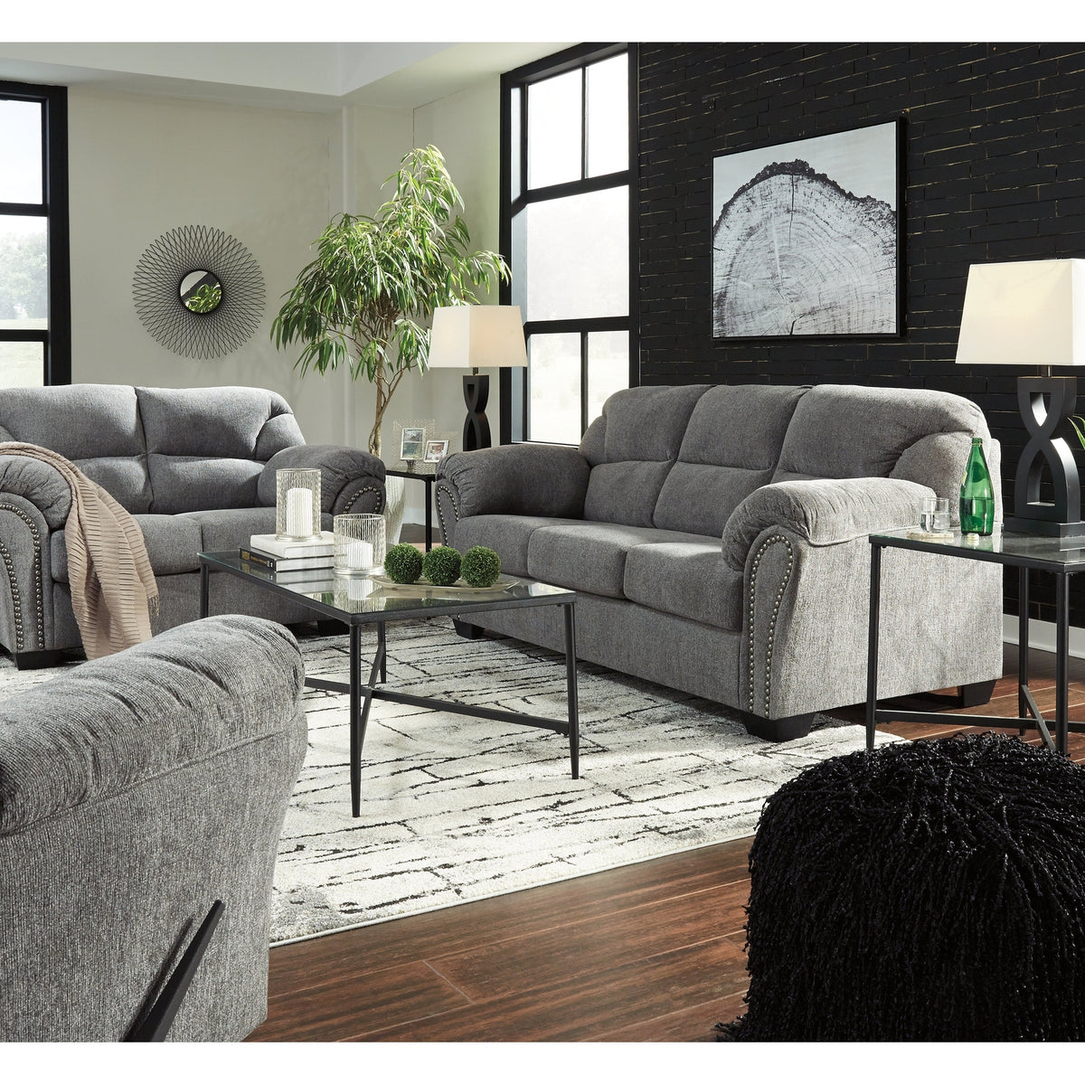 Ashley Furniture Allmaxx Pewter Sofa, Loveseat and Recliner | Ornate Home