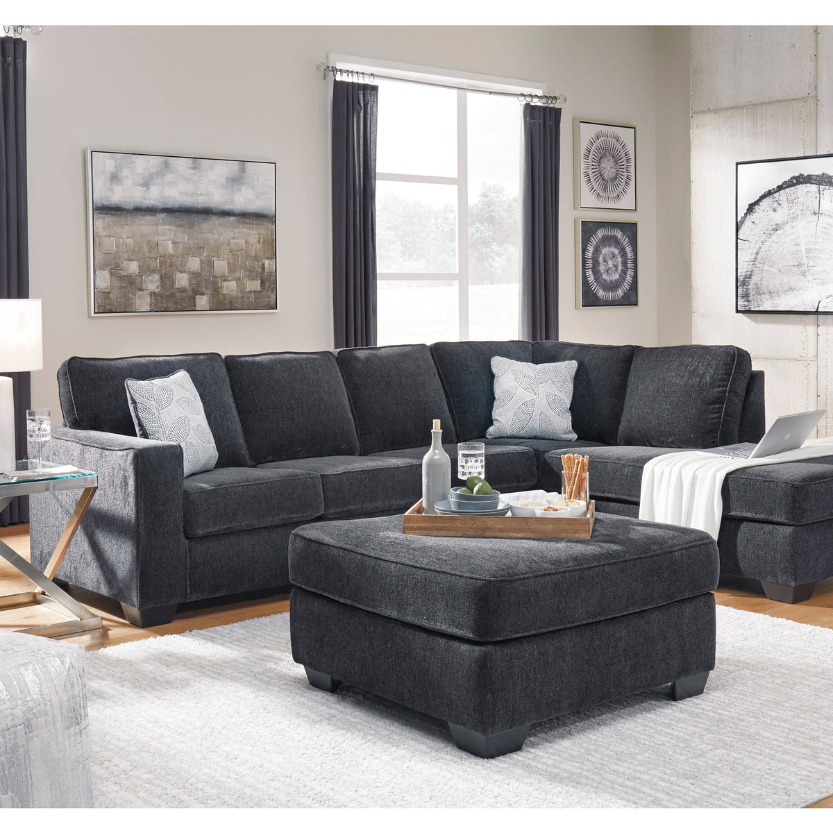 Ashley Furniture Altari Slate 2-Piece Right Sectional and Ottoman ...