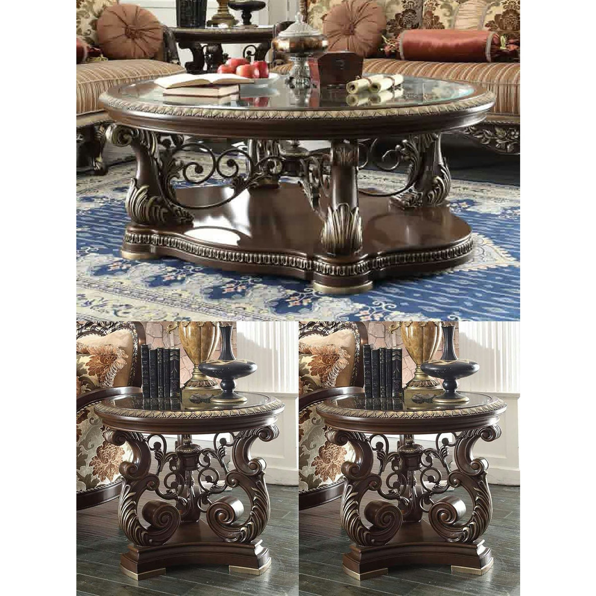 Homey Design Anabella Brown Cherry 3pc Coffee Table Set / HD-8013 ...