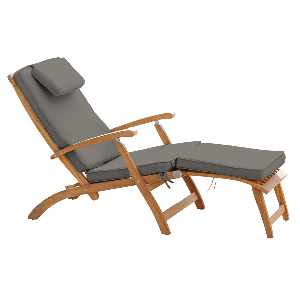 HiTeak Anders Teak Charcoal Outdoor Folding Lounge Deck Chair with ...