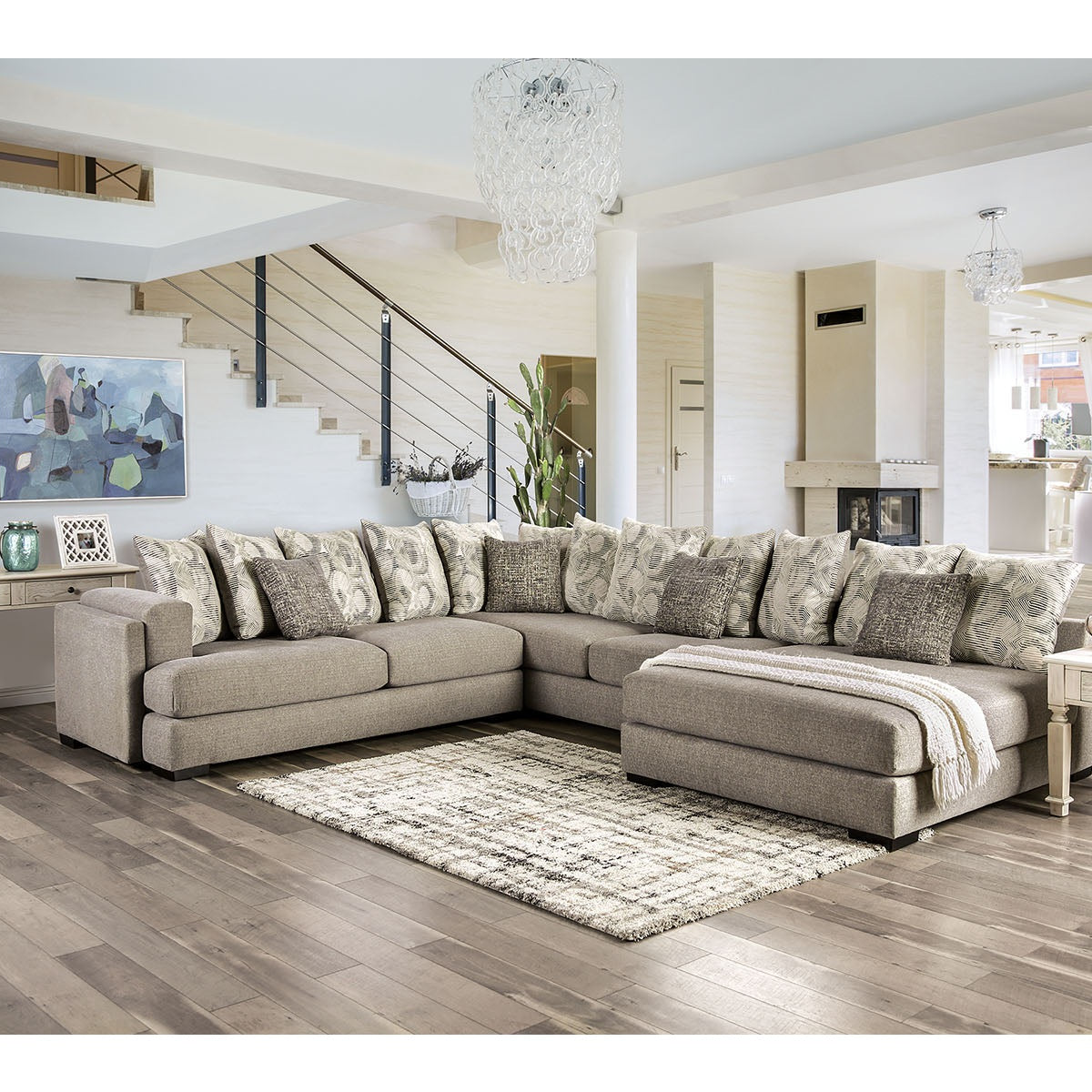Furniture of America Angelia Light Gray Sectional | Ornate Home