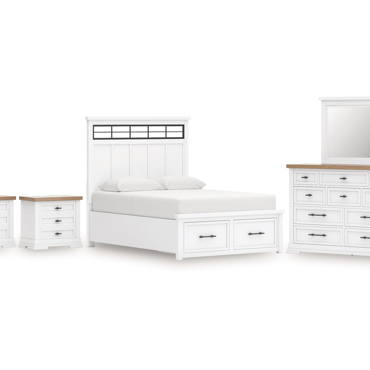Ashley Furniture Ashbryn White/Natural King Panel Bedroom Set with ...