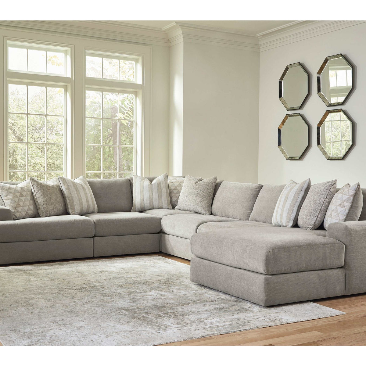 Ashley Furniture Avaliyah Ash Gray Chenille 6pc RAF Chaise Sectional ...
