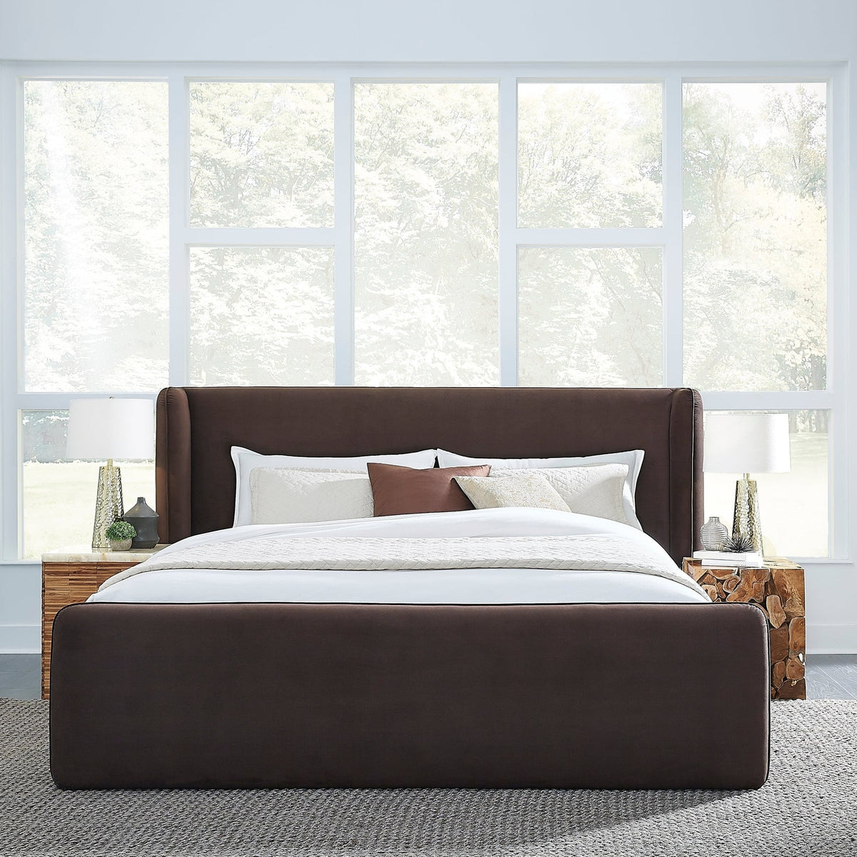 Modus Furniture Bacall Velvet Full Upholstered Wingback Platform Bed in ...