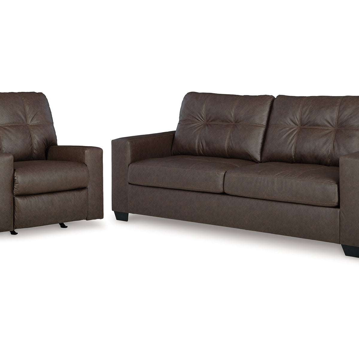 Ashley Furniture Barlin Mills Umber Sofa and Recliner | Ornate Home
