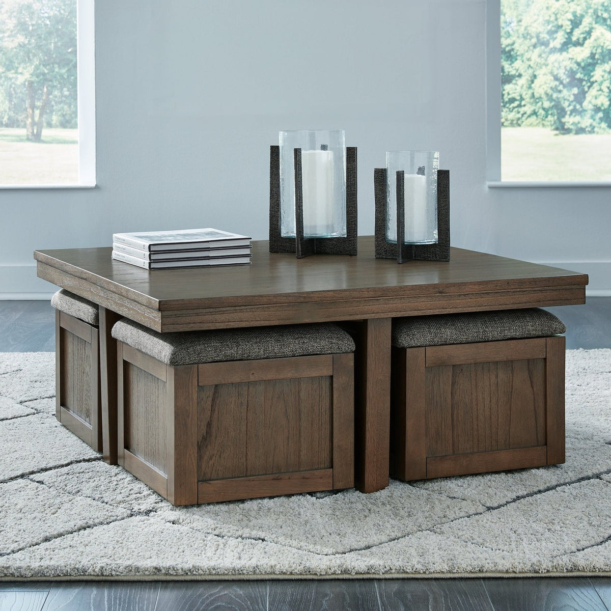 Ashley Furniture Boardernest Brown Coffee Table w/ 4 Stools | Ornate Home