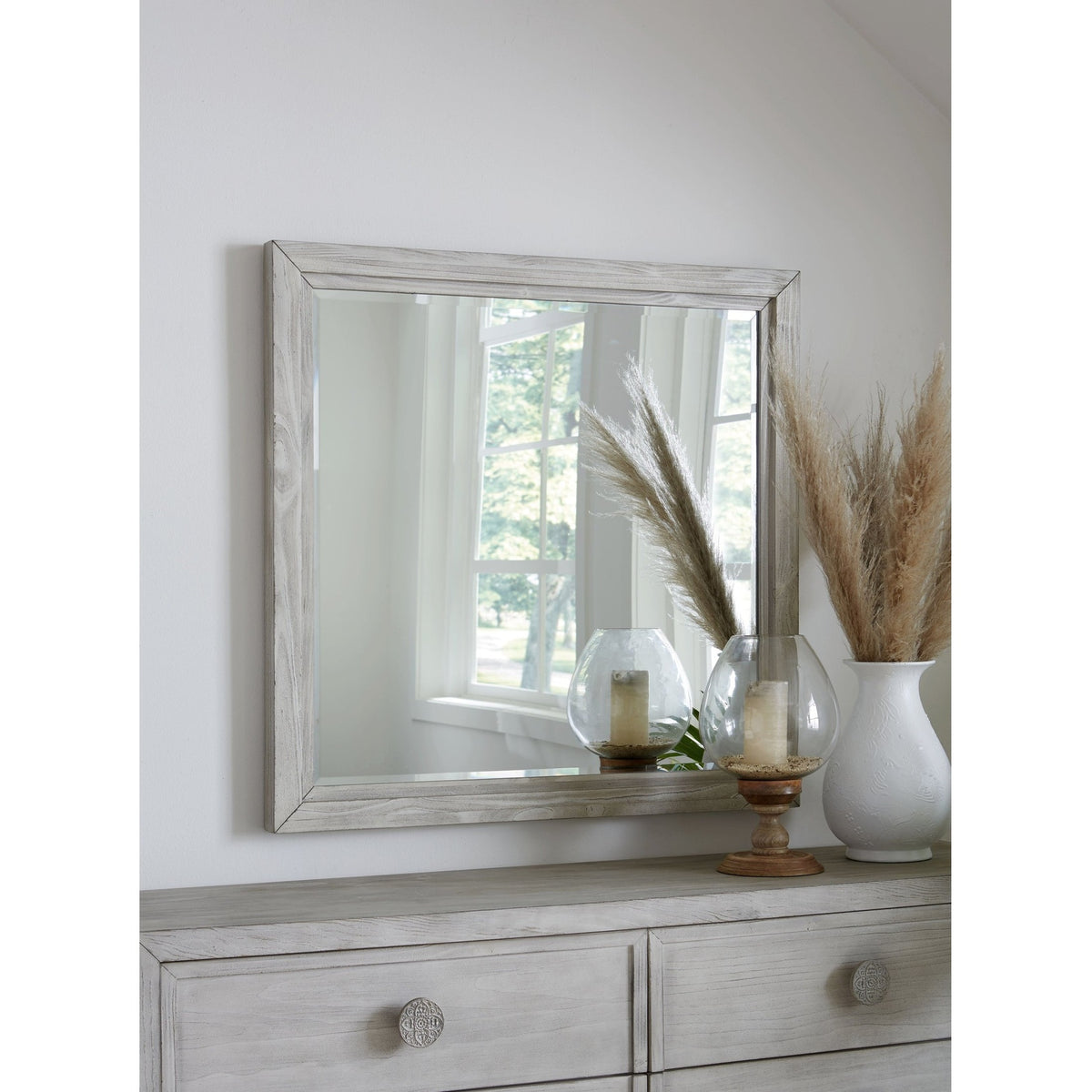Modus Furniture Boho Chic Plain Mirror in Washed White | Ornate Home