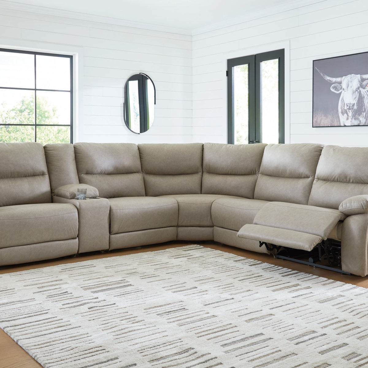 Ashley Furniture Brannigan Pebble 6-Piece Dual Power Reclining Modular ...