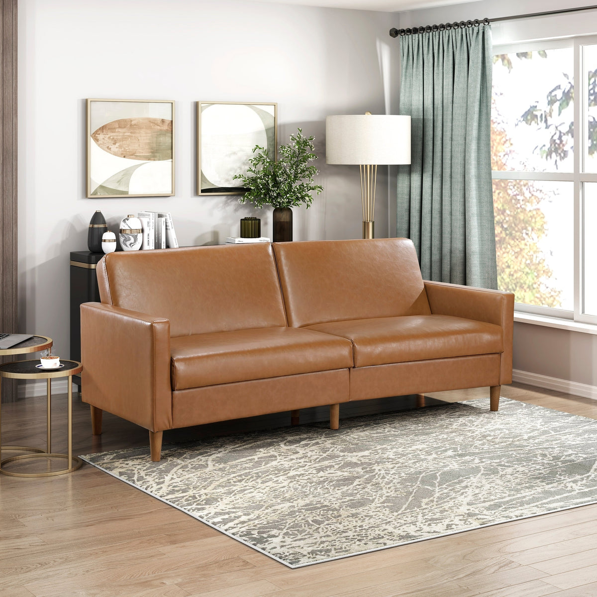 Homelegance Carlton Camel Faux Leather Futon Sofa | Ornate Home