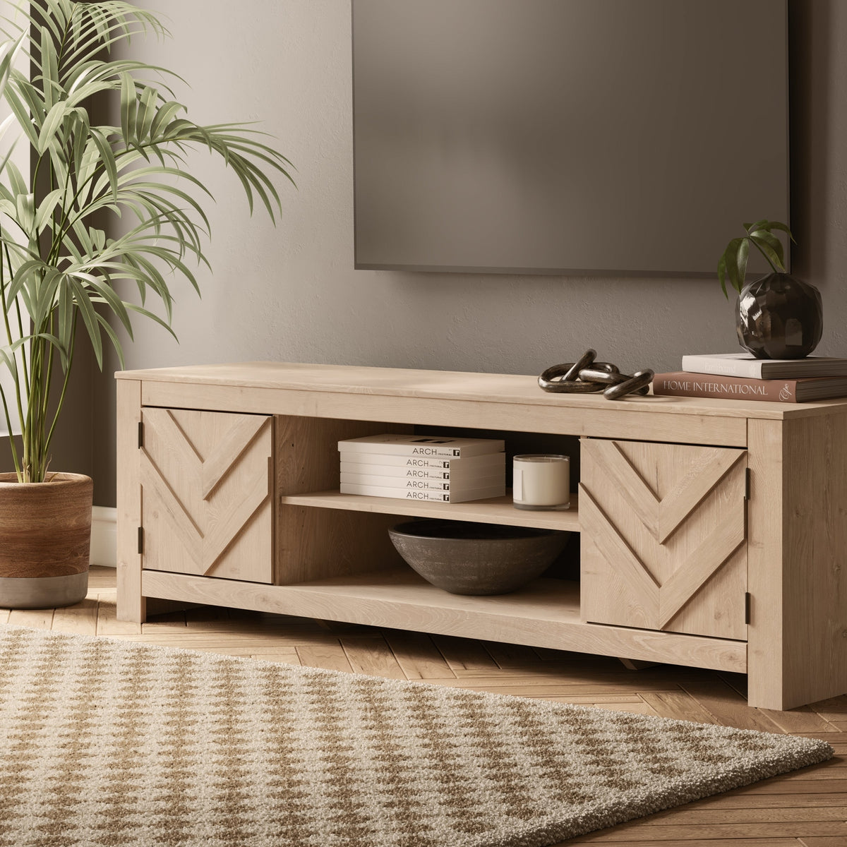 Ashley Furniture Cayboni Tan LG TV Stand w/Fireplace Option | Ornate Home