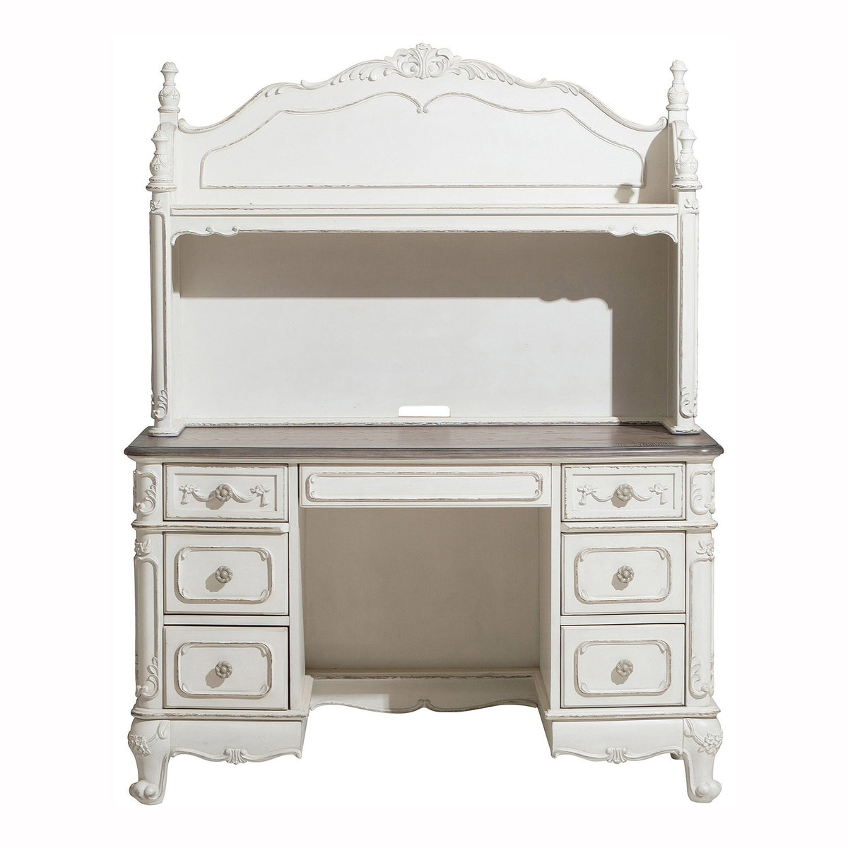 Homelegance Cinderella Antique White Writing Desk with Hutch | Ornate Home