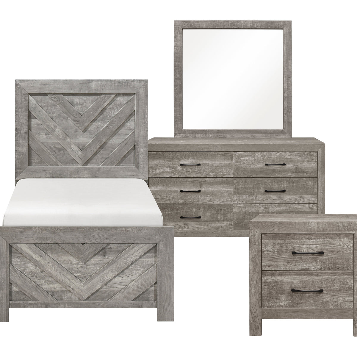 Homelegance Corbin Gray 4-Piece Twin Bedroom Set (V-Pattern)