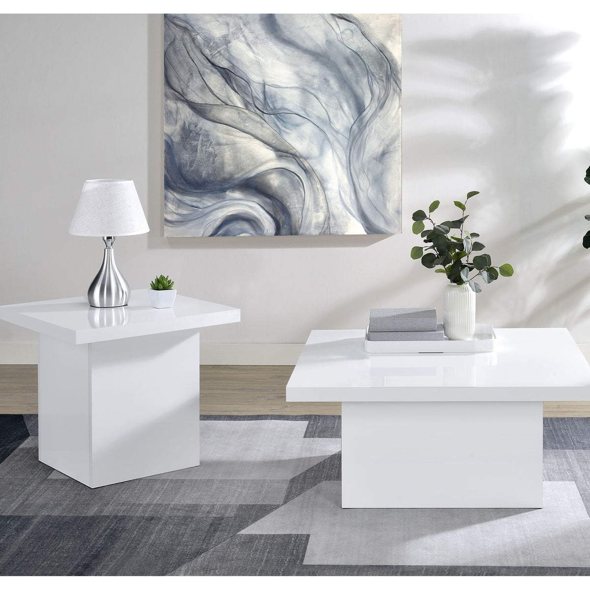 Coaster Devar White High Gloss 2-piece Square Coffee End Table Set ...