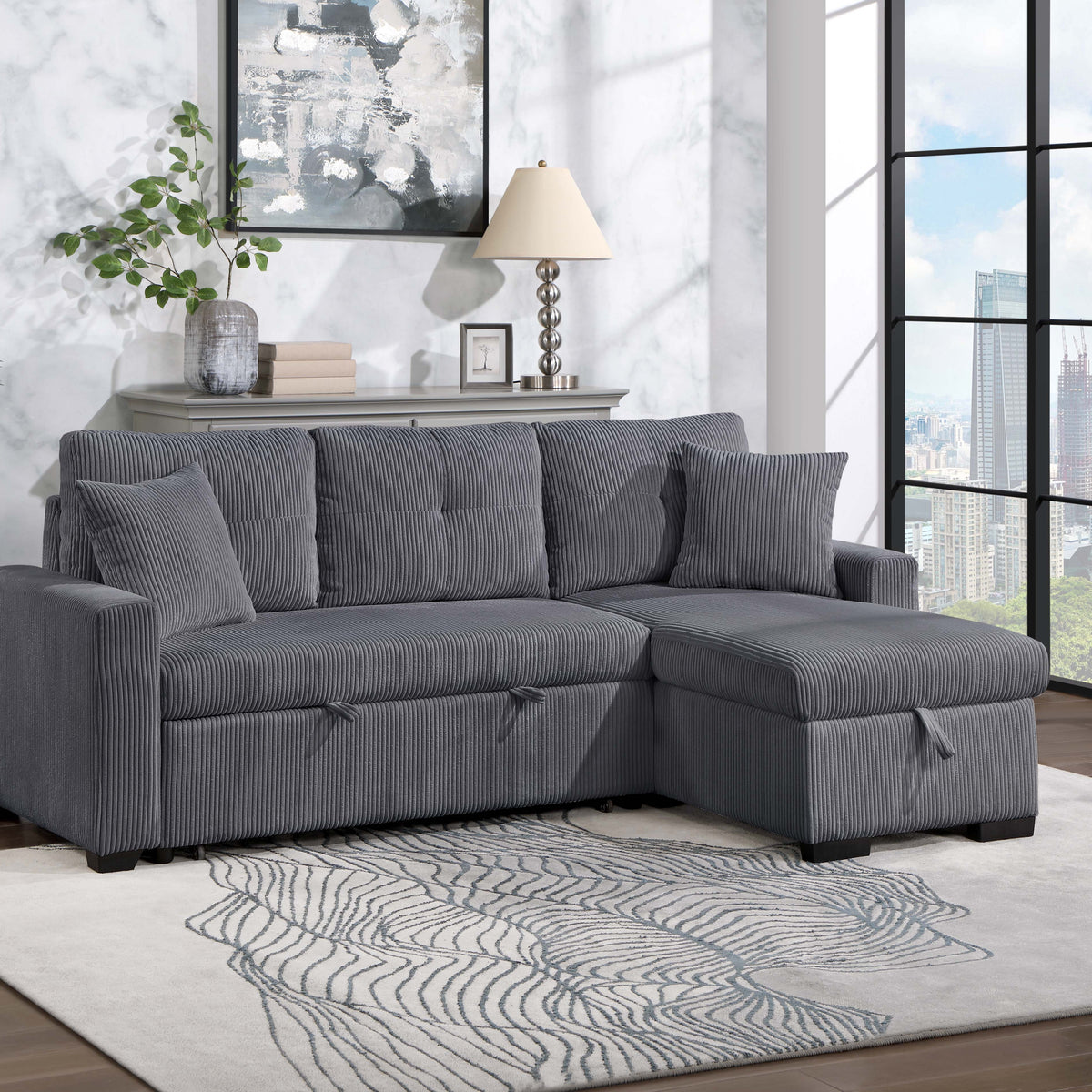 Homelegance Dorset Dark Gray Pull Out Sofa Bed w/ Reversible Storage Chaise