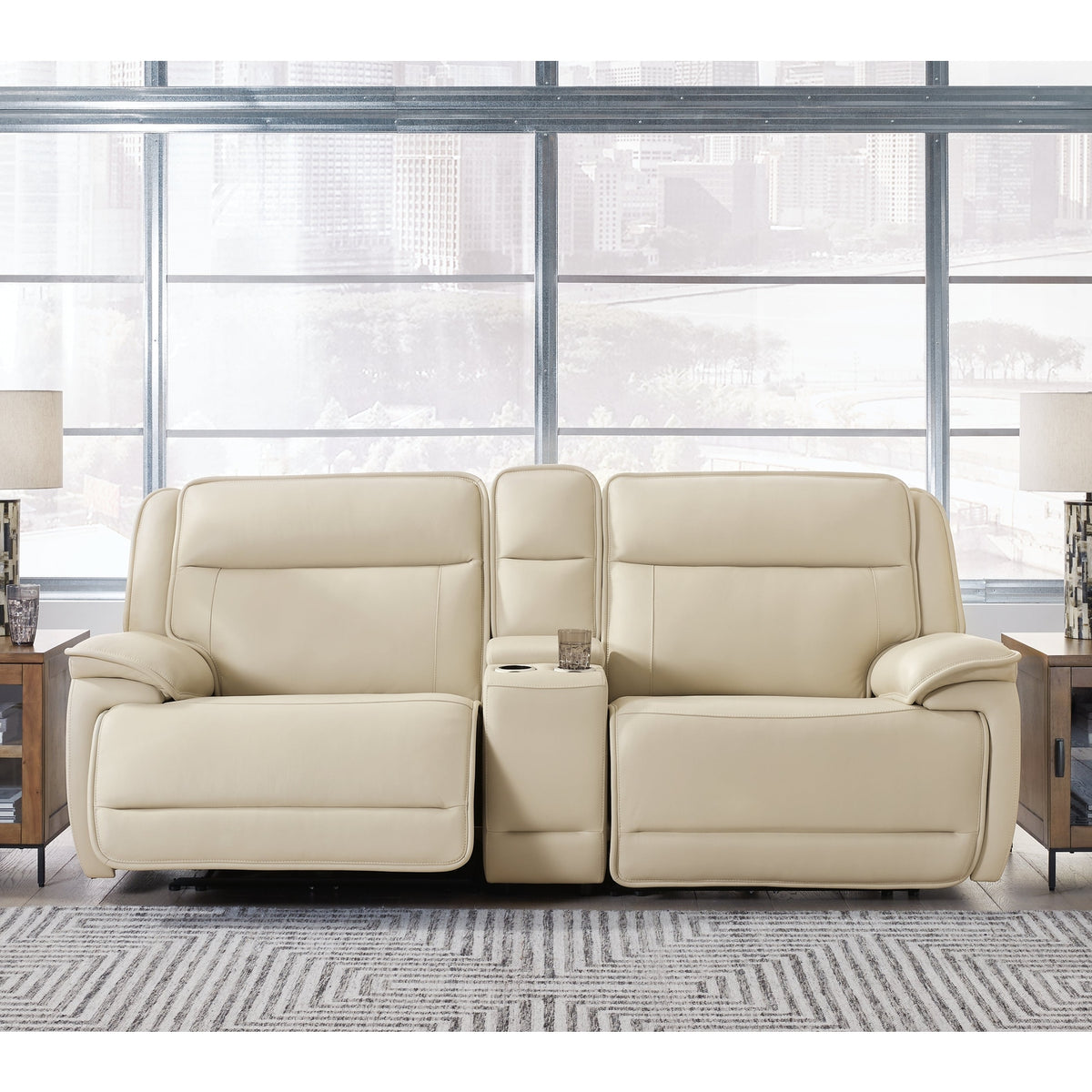 Ashley Furniture Double Deal Almond 2-Piece Power Reclining Loveseat ...