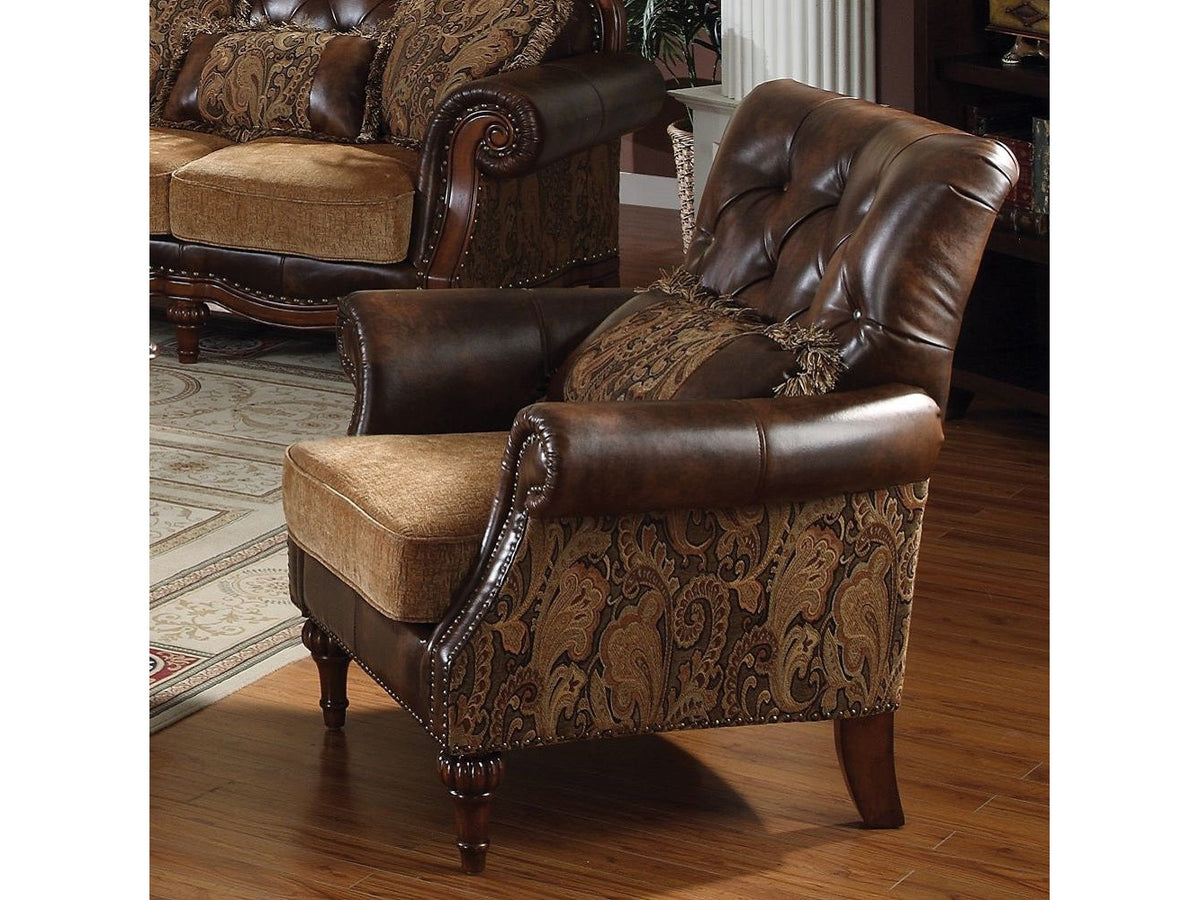 ACME Dreena Traditional Bonded Leather and Chenille Chair | Ornate Home