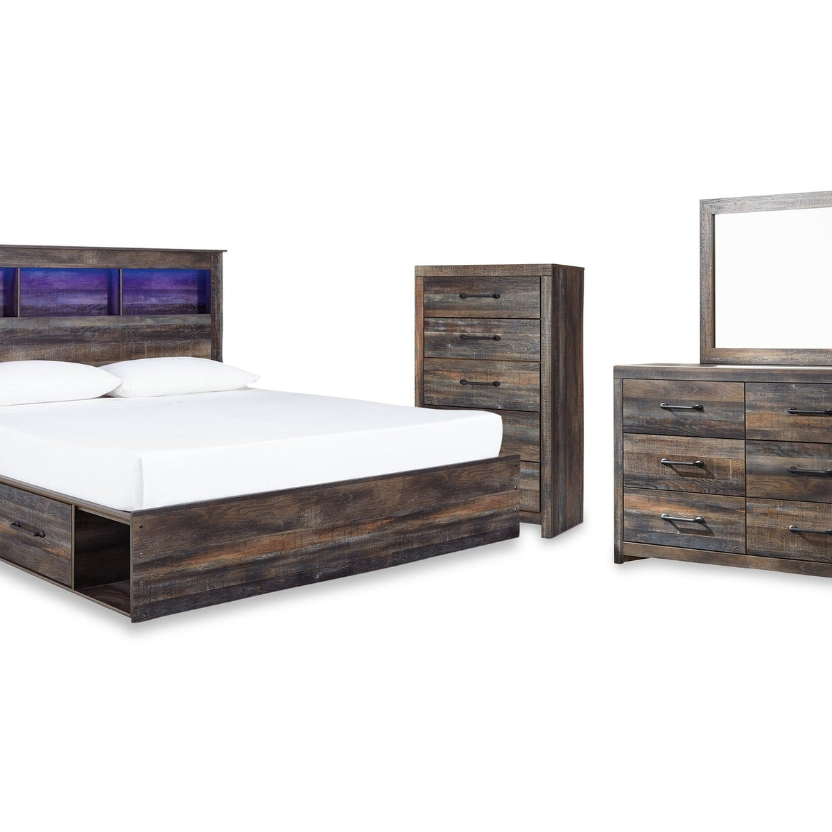 Ashley Furniture Drystan Multi King Storage Bed, Dresser, Mirror and ...