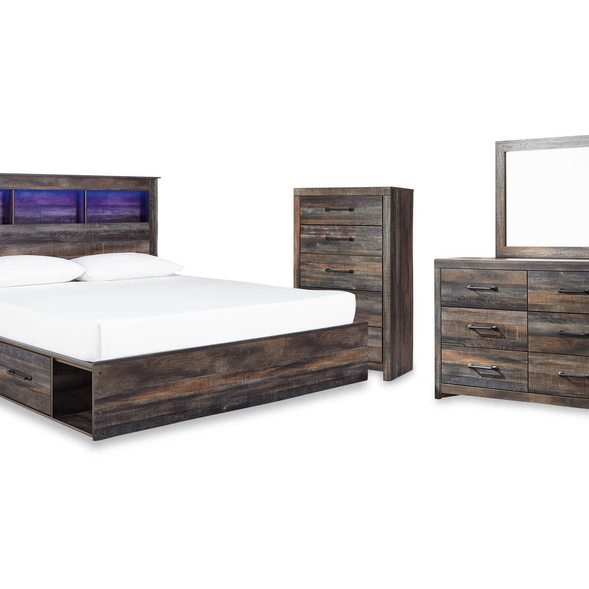 Ashley Furniture Drystan Multi King Storage Bed, Dresser, Mirror and Chest