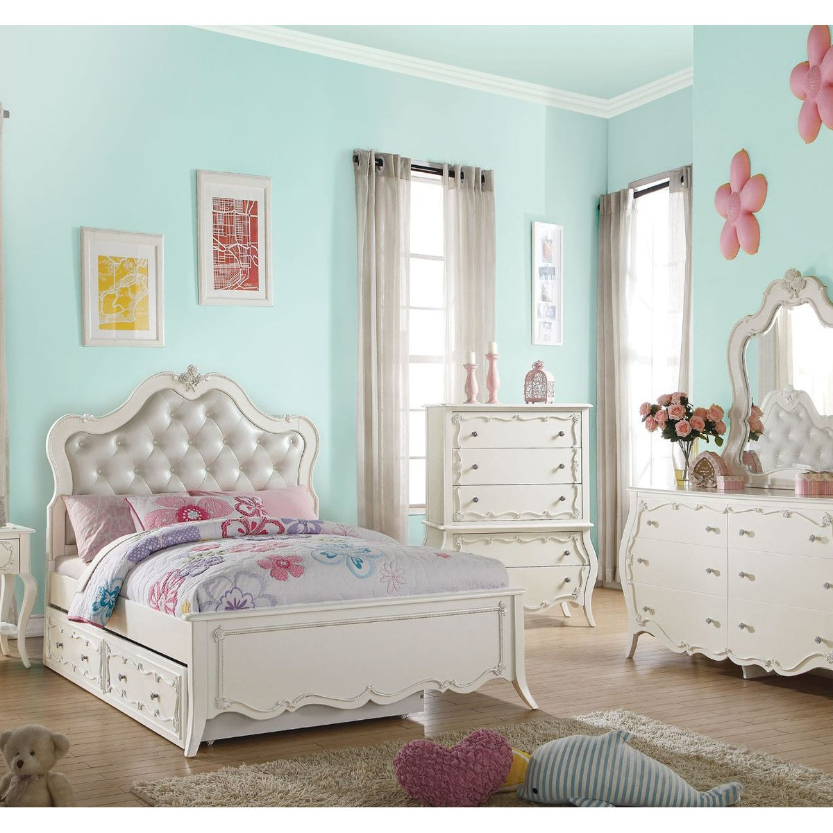ACME Edalene PU & Pearl White Twin Bed | Ornate Home
