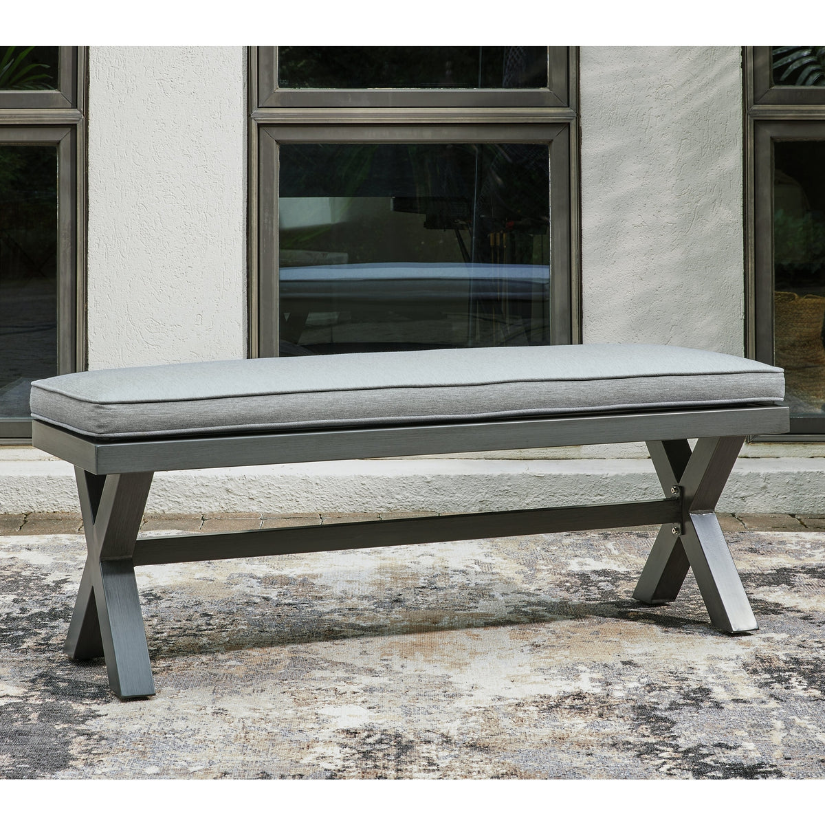 Ashley Furniture Elite Park Gray Outdoor Bench w/ Cushion | Ornate Home
