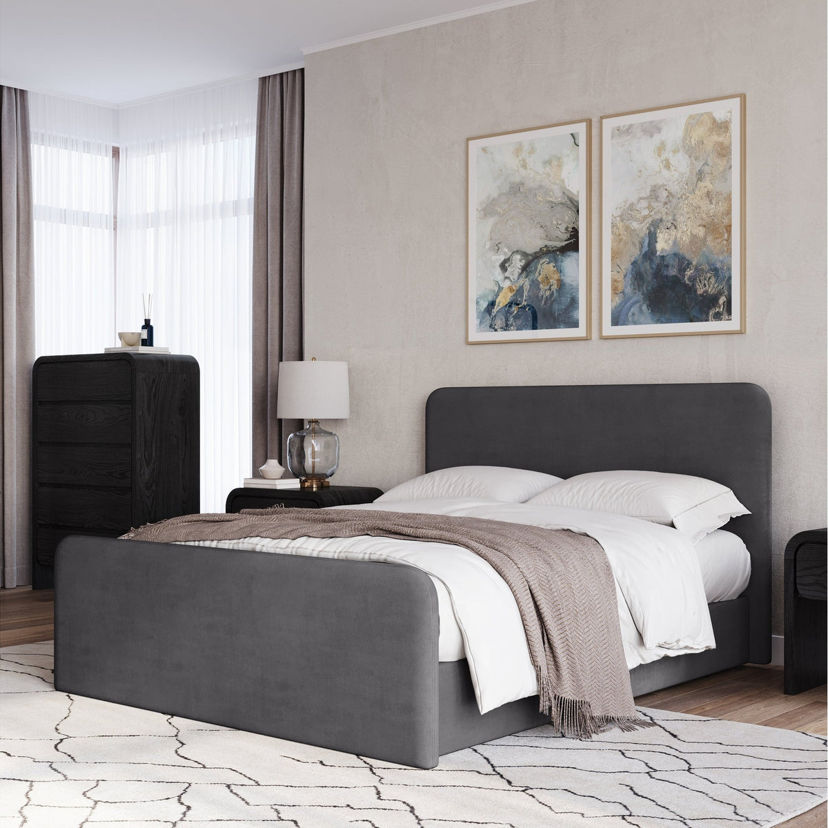 Modus Furniture Elora Fully Upholstered Queen Platform Bed in Charcoal ...