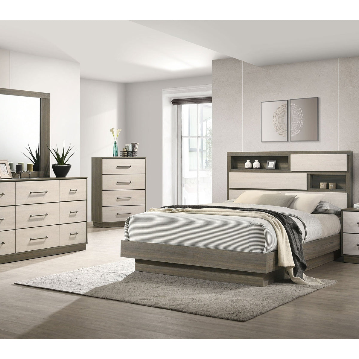 Coaster Fenwick Grey Oak/Almond 5-piece Queen Bedroom Set | Ornate Home