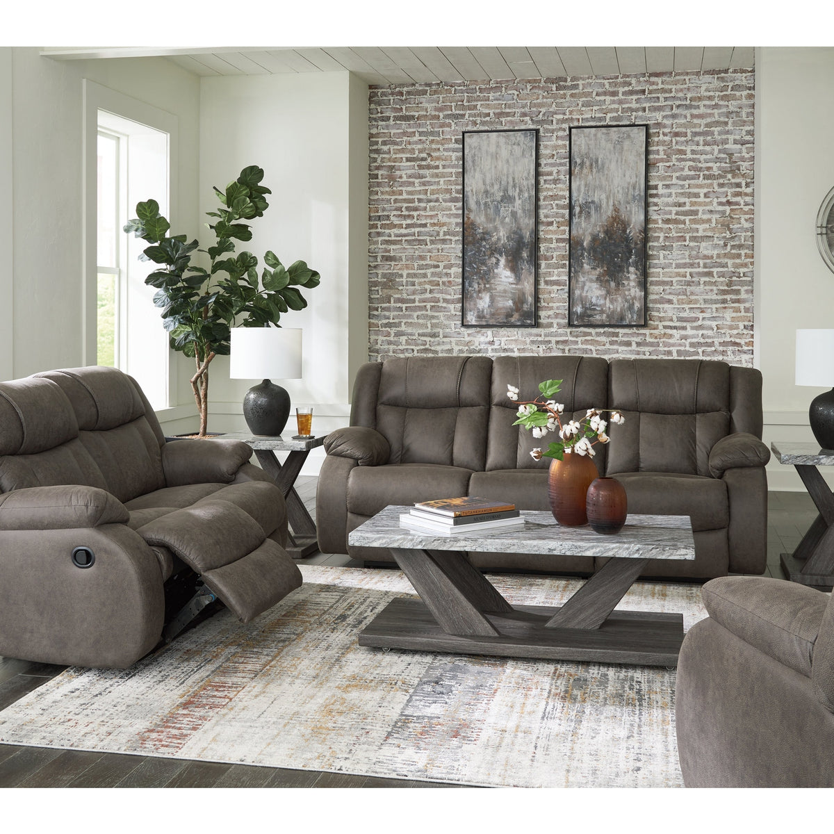 Ashley Furniture First Base Gunmetal Reclining Sofa, Loveseat and ...