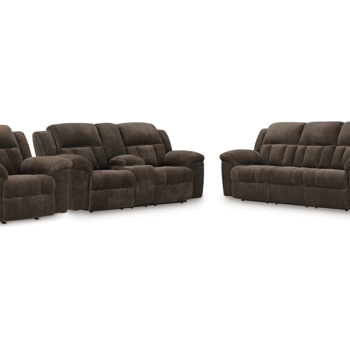 Ashley Furniture Frohn Chocolate Reclining Sofa, Loveseat and Recliner ...