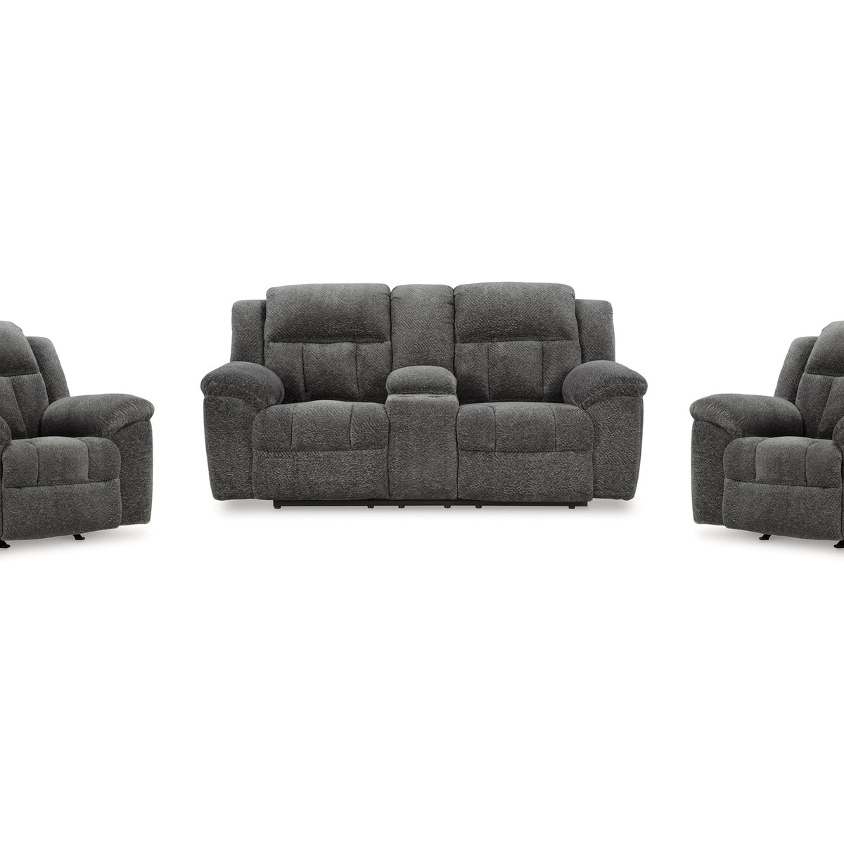 Ashley Furniture Frohn Graphite Reclining Loveseat with Console and 2 ...