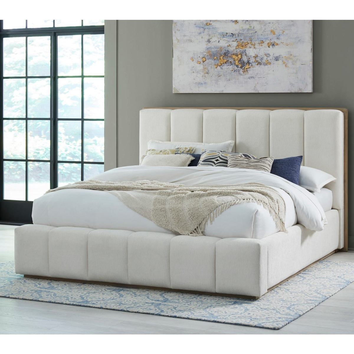 Modus Gardenia Cotton/Chai Wood Frame Upholstered King Platform Bed