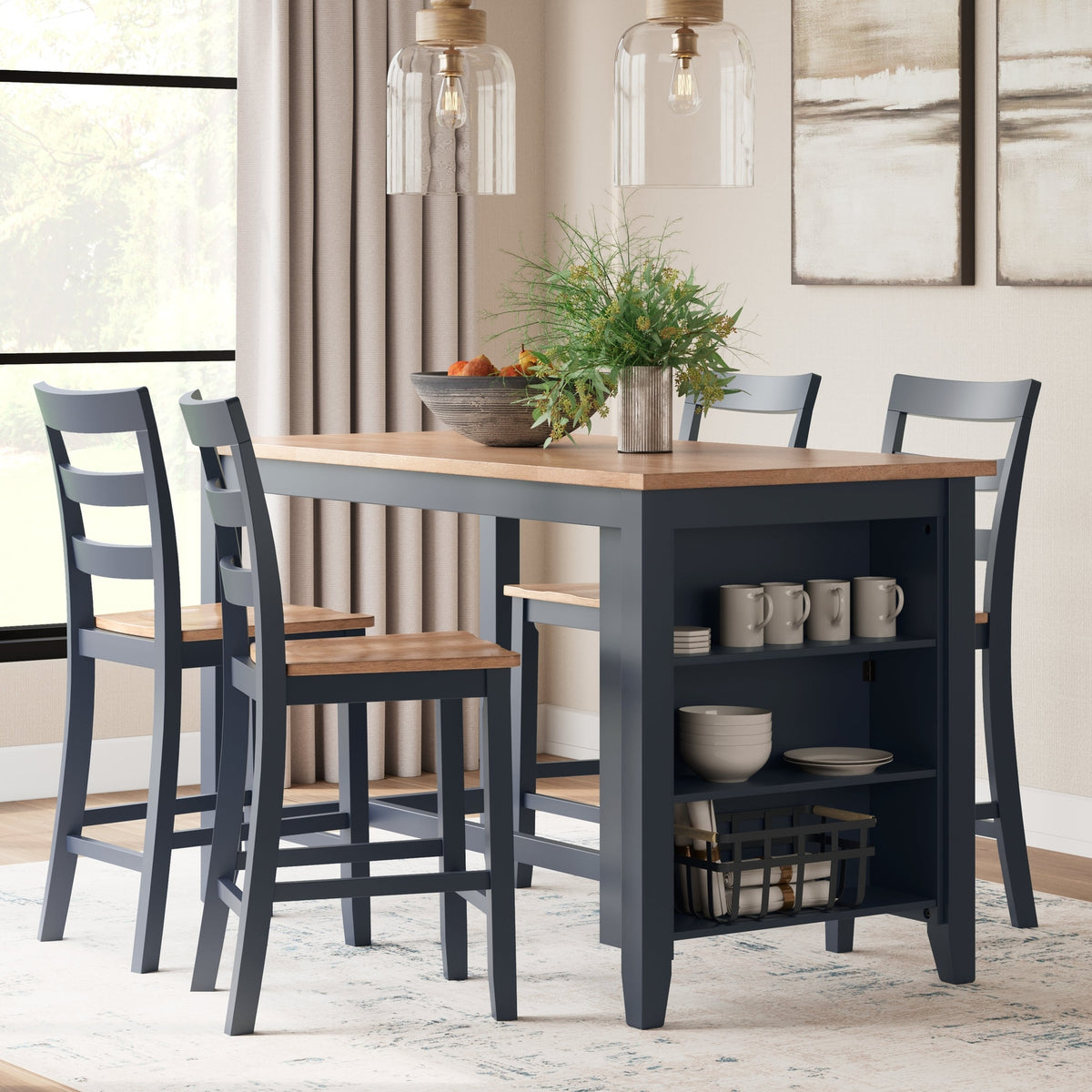 Gesthaven Natural/Blue Counter Height Set | Ornate Home