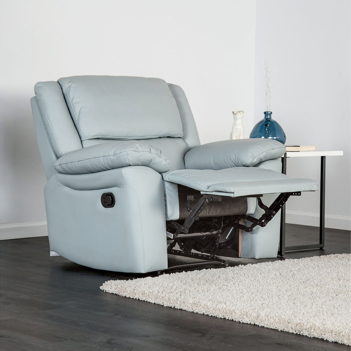 Furniture of America Glarus Powder Blue Leather Match Recliner | Ornate ...