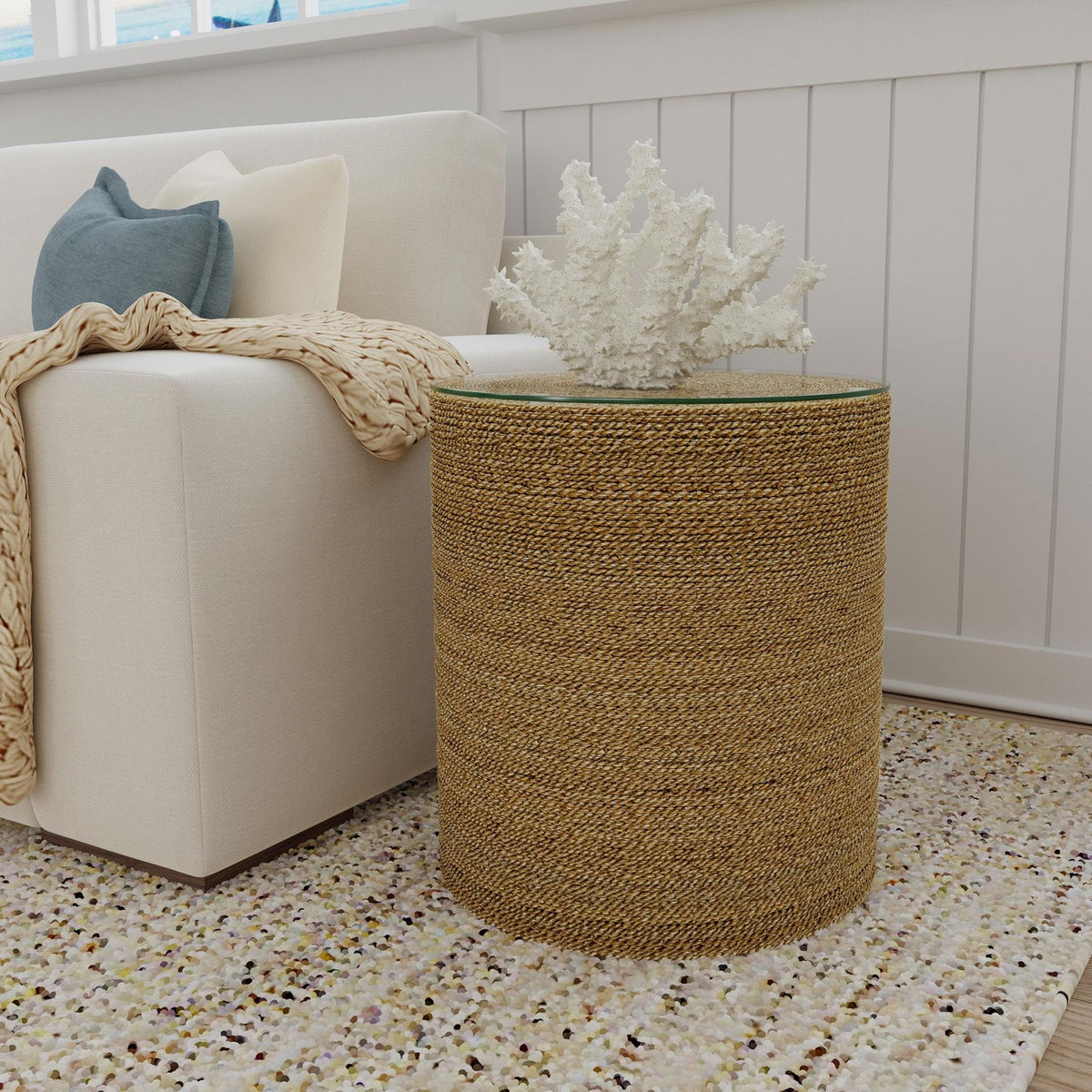 Coaster Halden Light Brown Round Woven Seagrass Accent Side Table ...