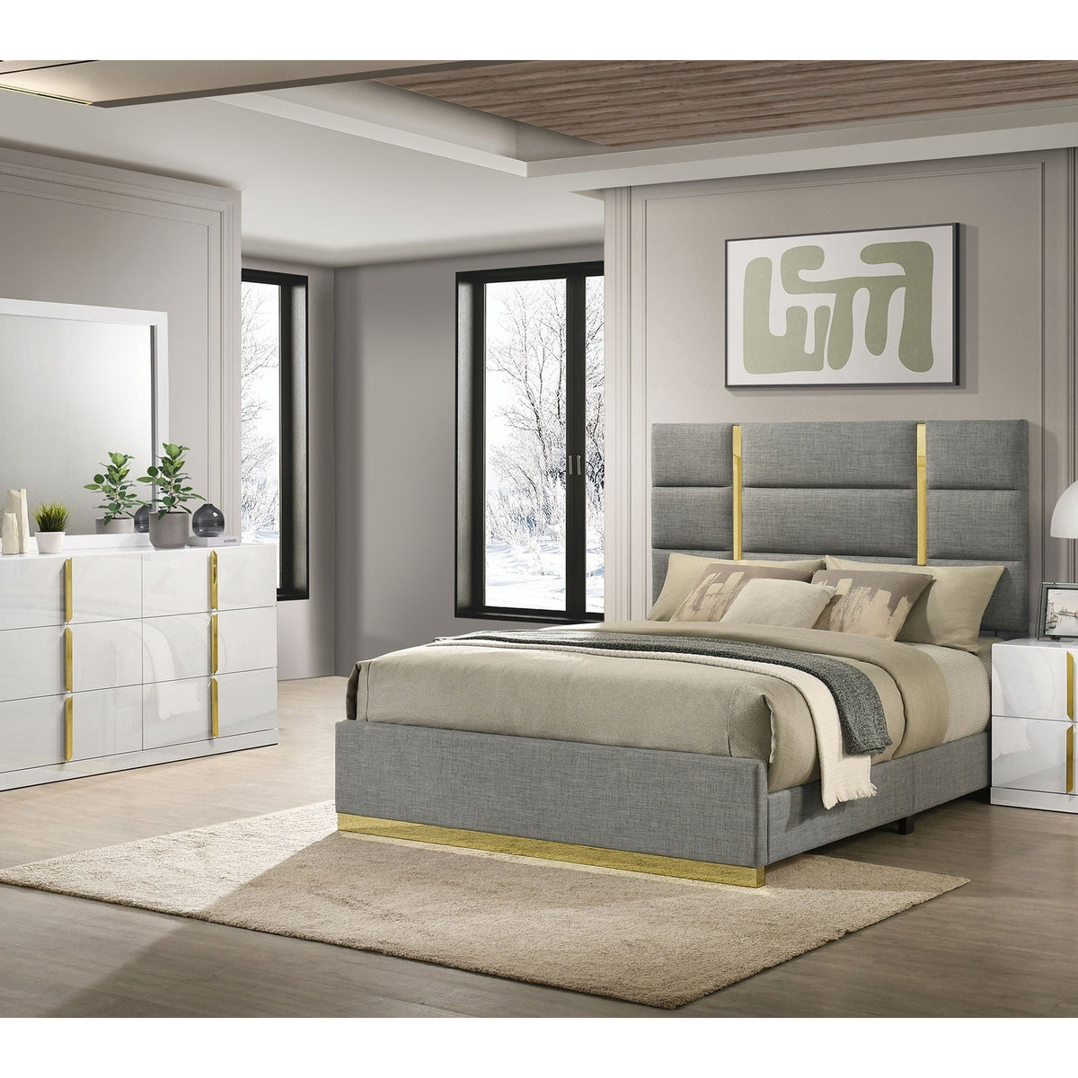 Coaster Ines Grey/White High Gloss 4-piece Eastern King Bedroom Set ...