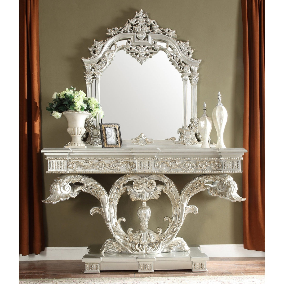 Homey Design Kallista Silver Console Table / HD-8088 | Ornate Home