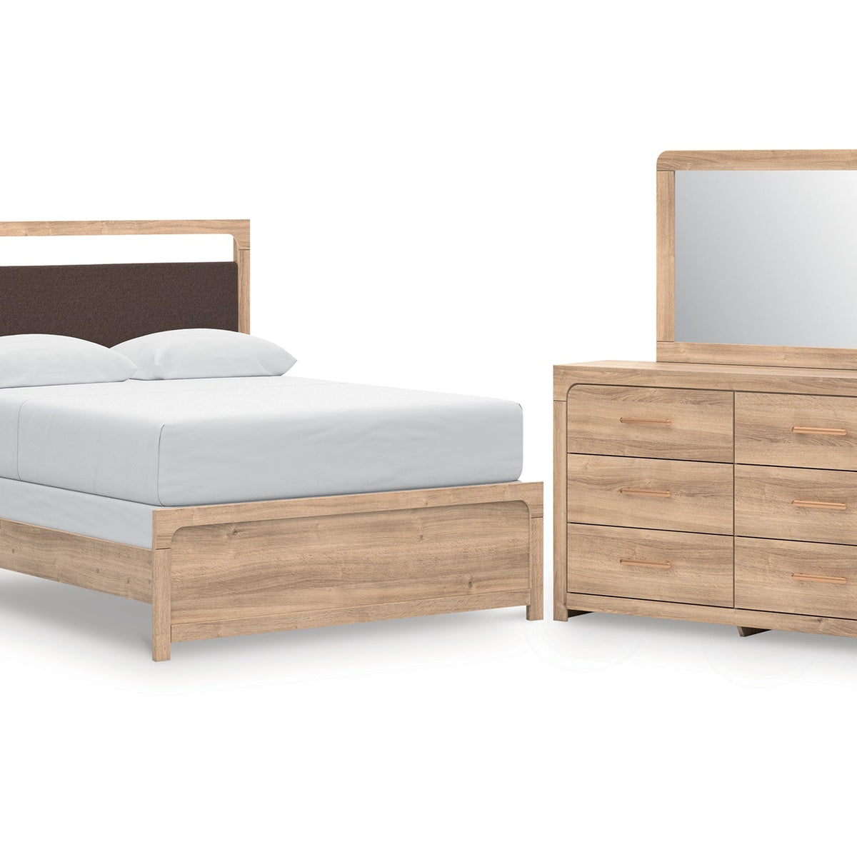 Ashley Furniture Kinlanni Tan/Brown Queen Upholstered Panel Bed ...