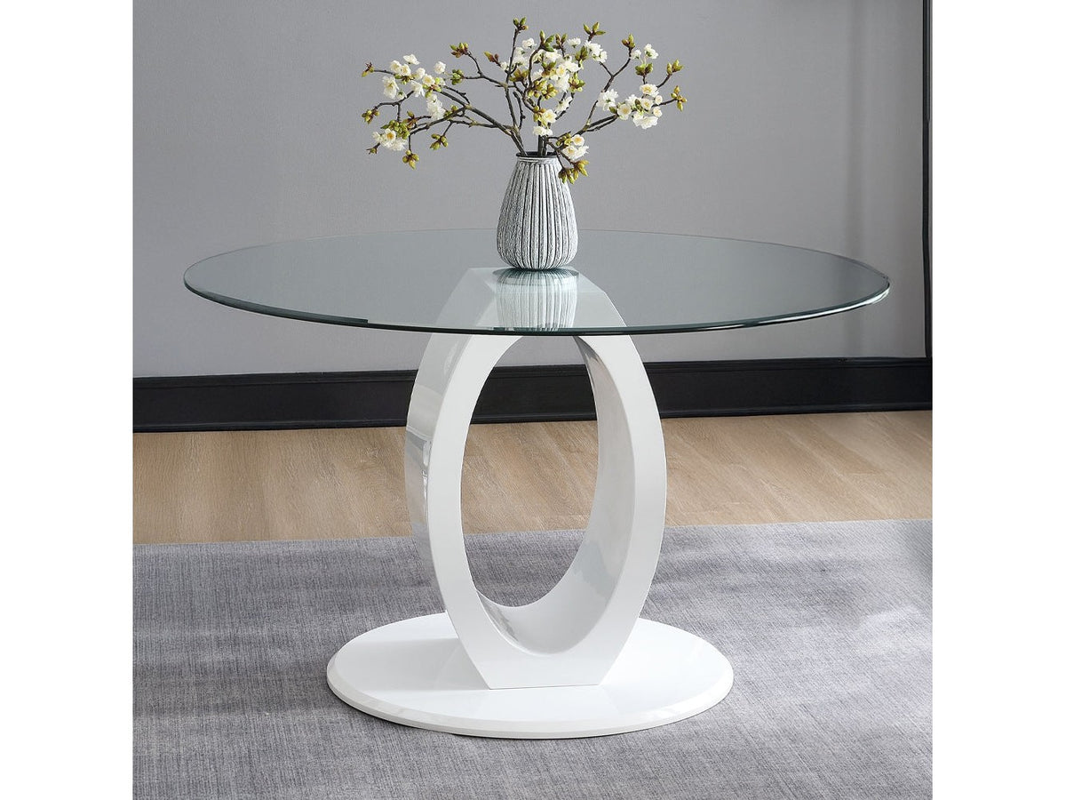 ACME Larry Glass Top/White High Gloss Round Dining Table | Ornate Home