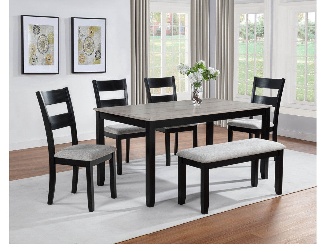 Crown Mark Lester Light Grey 6-Piece Dining Set w/ Bench | Ornate Home