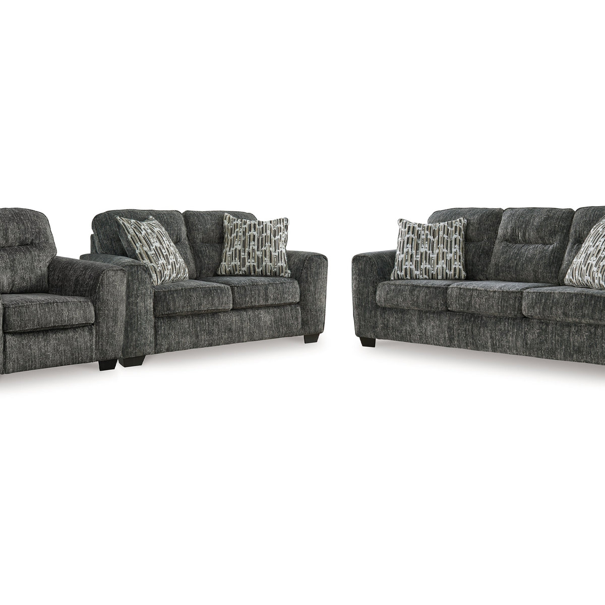 Ashley Furniture Lonoke Gunmetal Sofa, Loveseat and Oversized Chair
