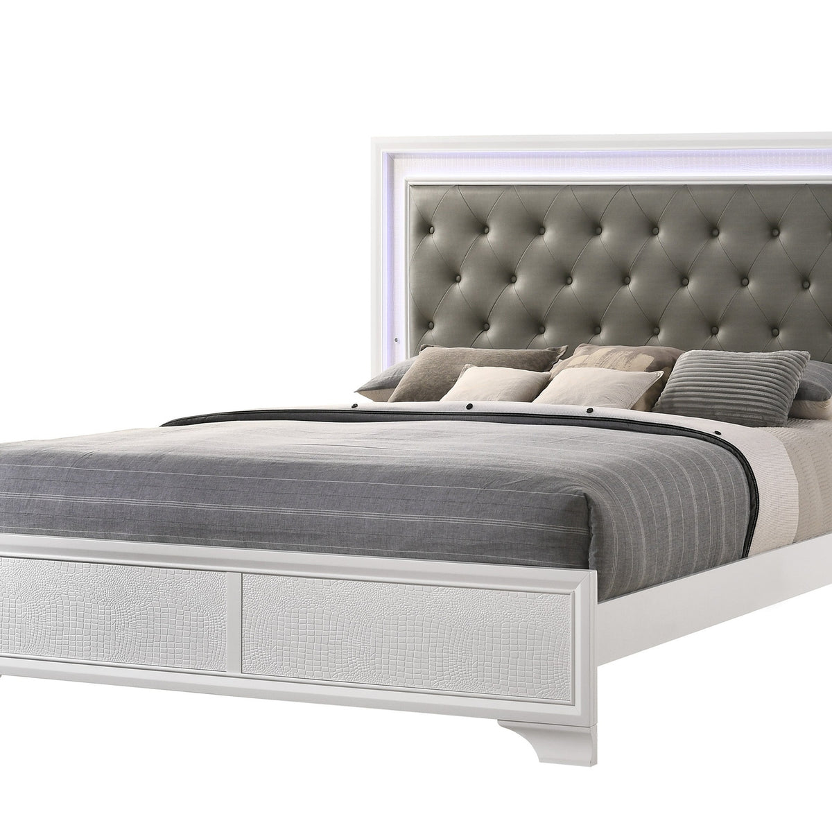 Crown Mark Lyssa Frost King LED Panel Bed | Ornate Home