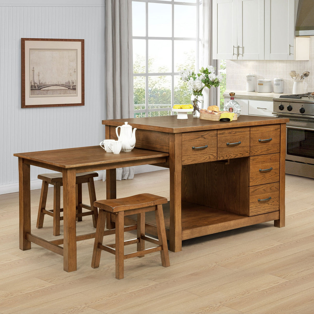 Coaster Mayfair Dark Oak 3-piece Kitchen Island with Extension Table ...