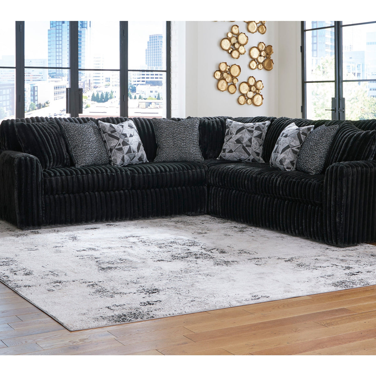 Ashley Furniture Midnight-Madness Onyx Corduroy Modular Sectional Units ...