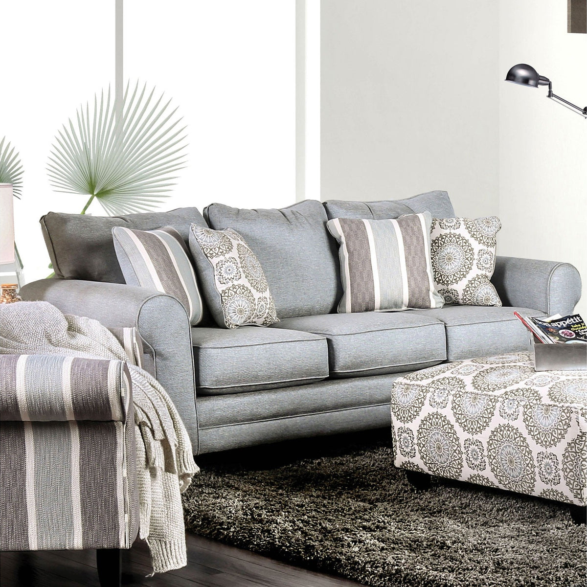 Furniture of America Misty Blue Gray Sofa | Ornate Home