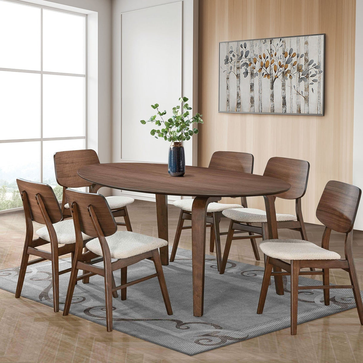 Furniture of America Narvik Walnut 7 Pc. Dining Room Set | Ornate Home