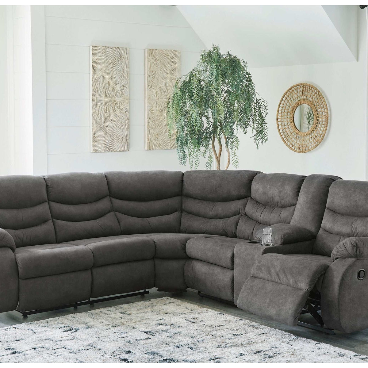 Ashley Furniture Partymate Slate Manual Reclining Sectional Living Room ...