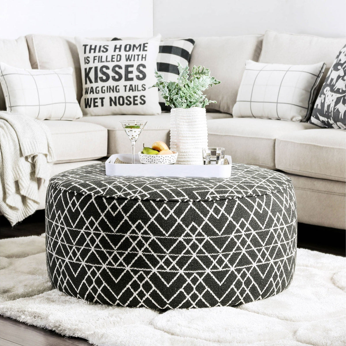 Furniture of America Patricia Black/Pattern Ottoman | Ornate Home