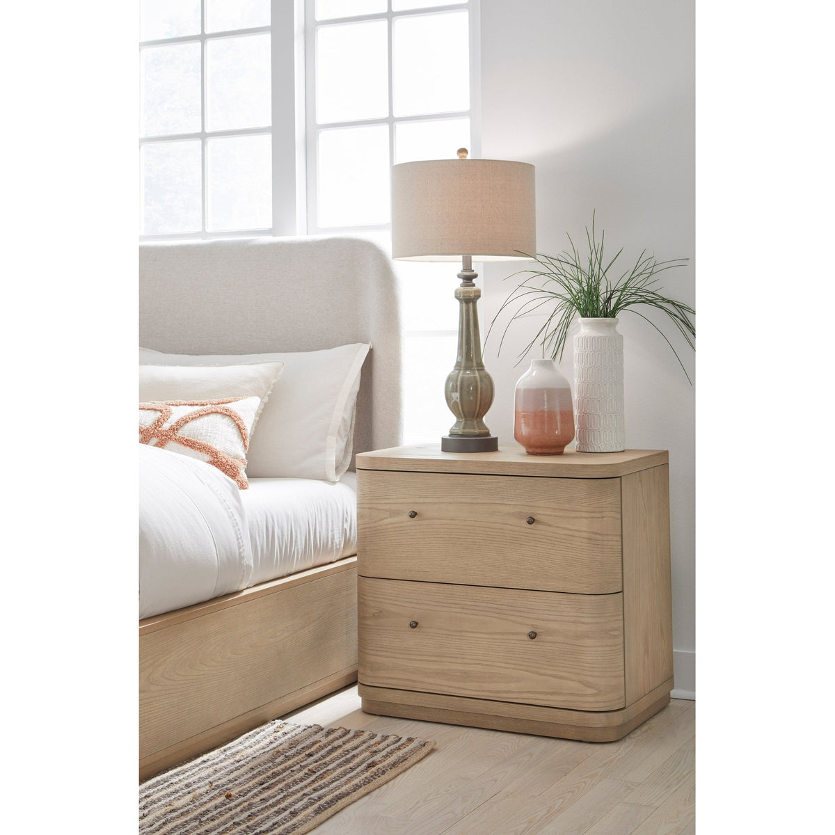 Modus Furniture Penny Buff Cream Two Drawer White Ash Nightstand ...
