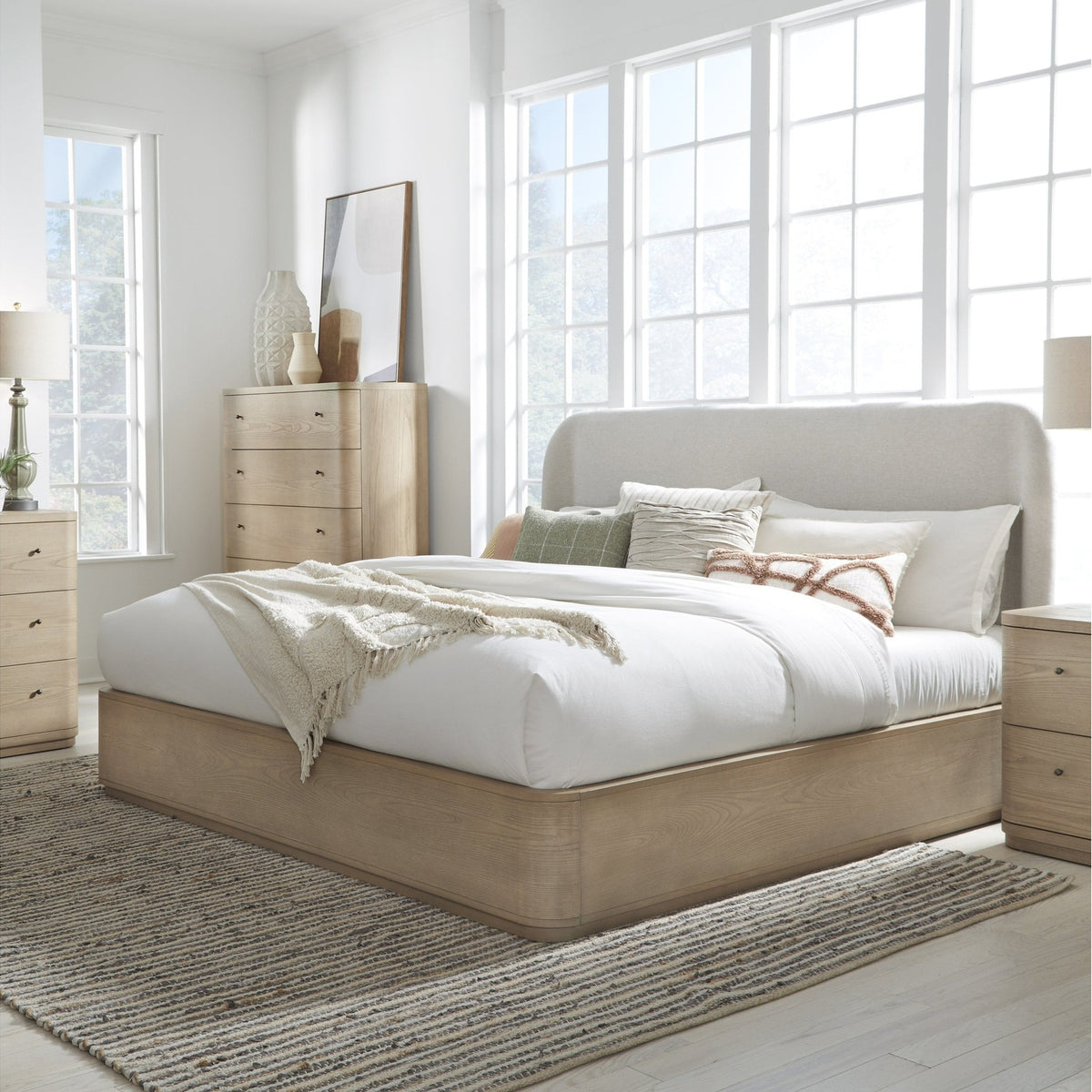 Modus Furniture Penny Queen Upholstered Platform Bed in Buff Cream Ash ...